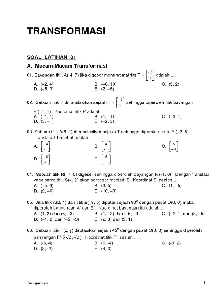 02 Latihan 01 Macam Macam Transformasi WWW Defantri Com | PDF | Metode & Bahan Ajar