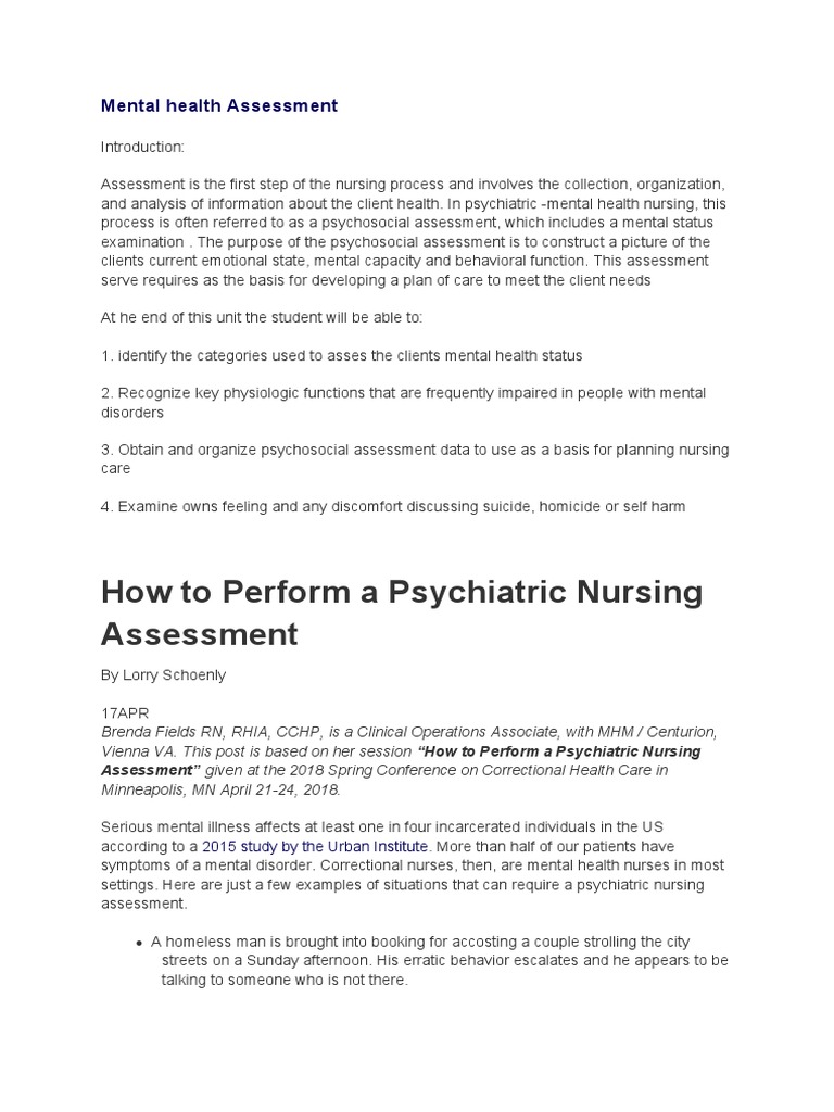Mental Health Assessment | PDF | Hallucination | Delusion