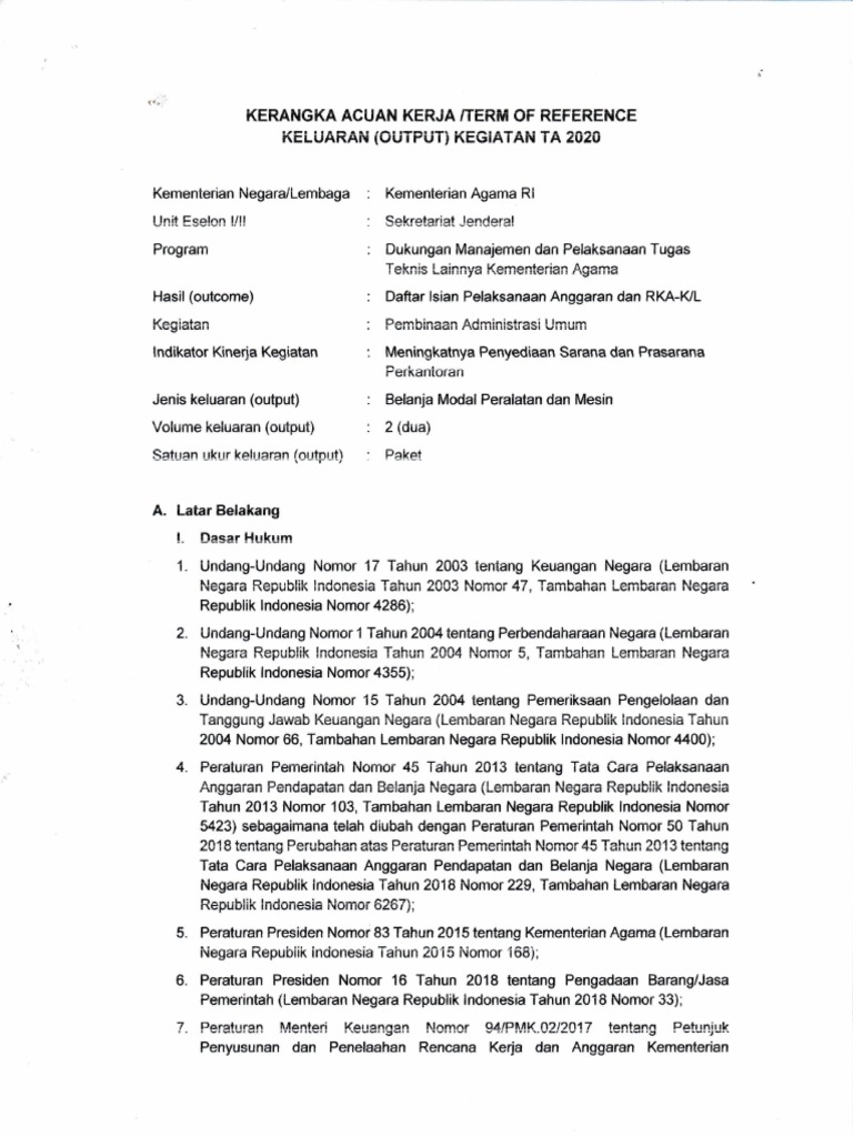 TOR Pengadaan Peralatan Dan Mesin | PDF