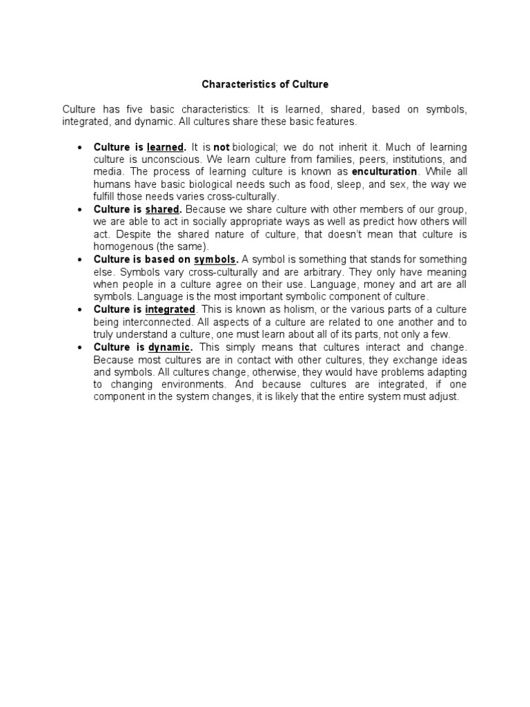 Five Key Characteristics of Culture | PDF | Ethnic Groups | Gender