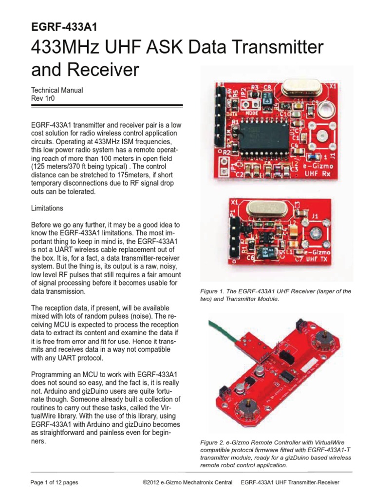 433Mhz Uhf Ask Data Transmitter and Receiver: Egrf-433A1 | PDF ...