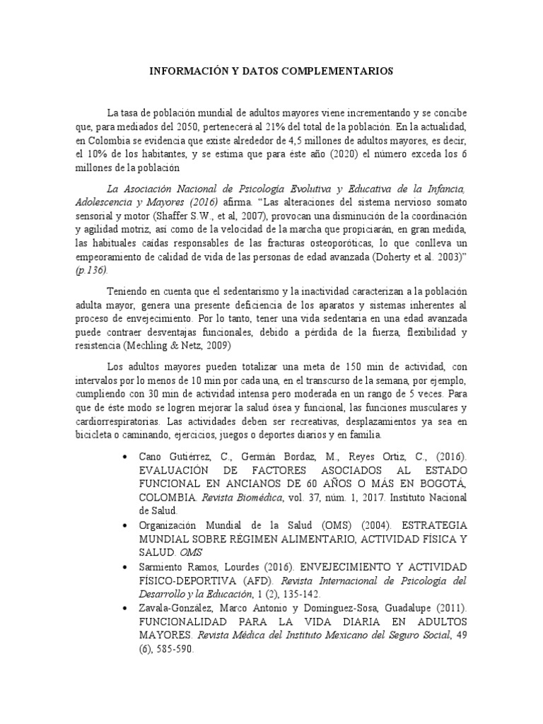Información y Datos Complementarios | PDF | Vejez | Estilo de vida sedentario