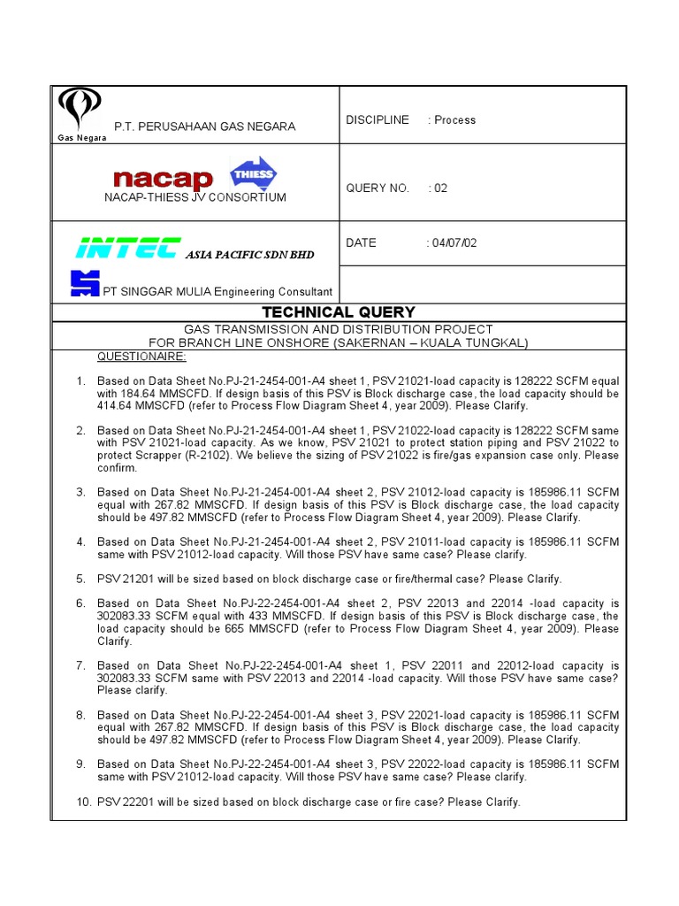 Technical Query: Gas Transmission and Distribution Project For Branch ...