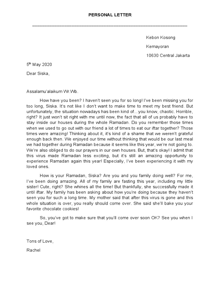 PERSONAL LETTER Example | PDF