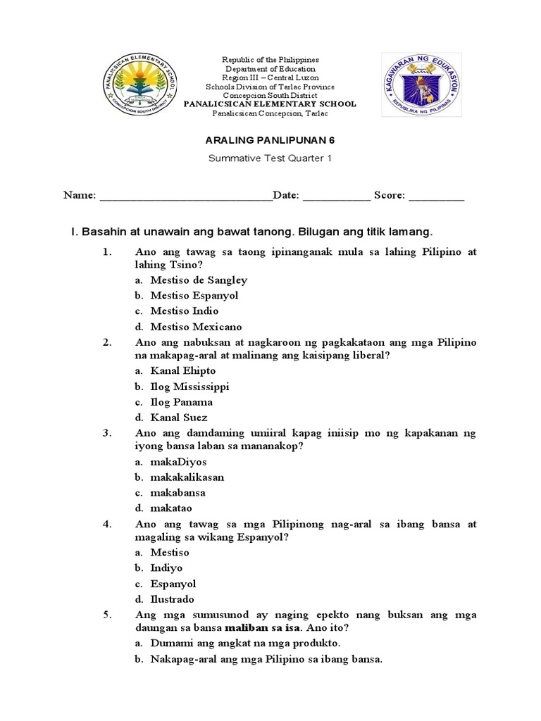 Araling Panlipunan 6 ST | PDF