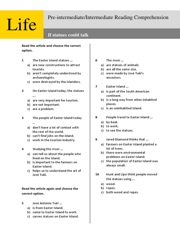 Pre-Int-Reading Comprehension Easter Island | PDF
