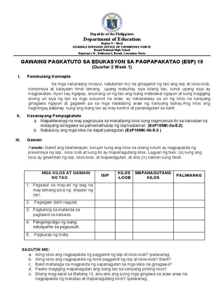 Esp g10 Learning Activity Sheet Template | PDF