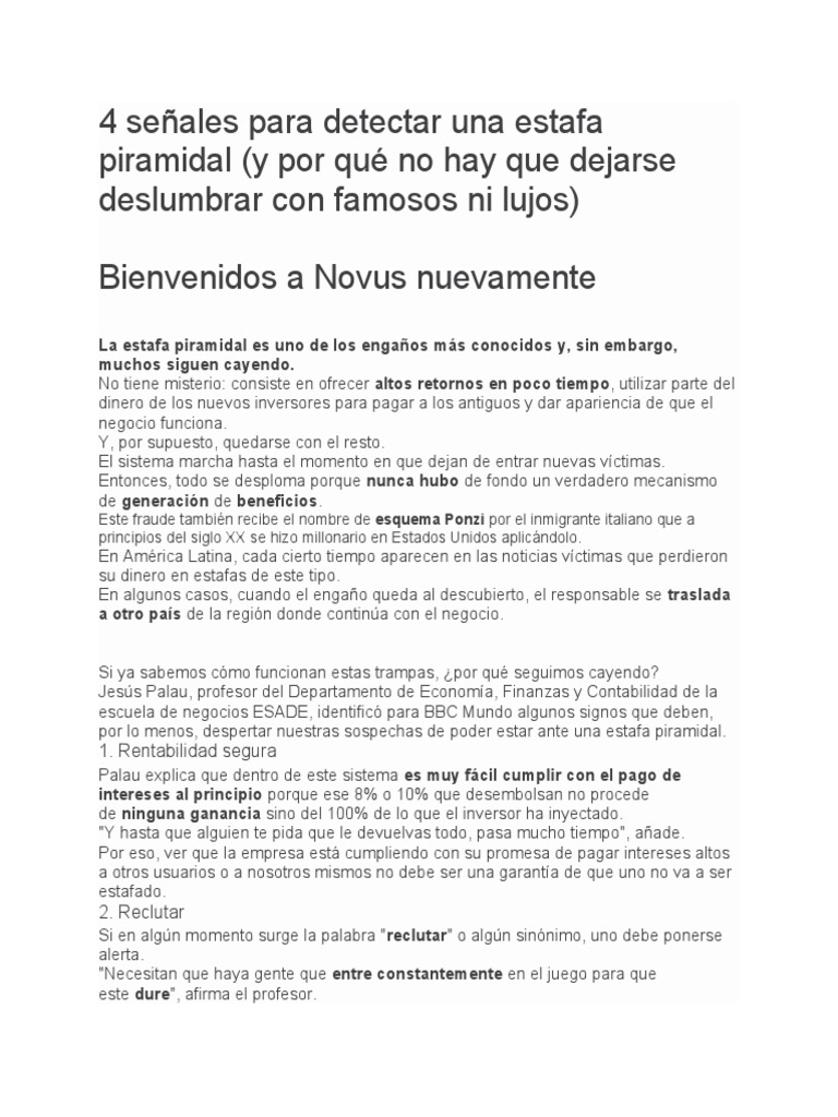 4 Señales para Detectar Una Estafa Piramidal | PDF | Esquema Ponzi ...