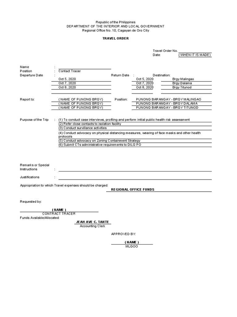 Travel Order for Health Risk Assessment | PDF | Emergency Management ...