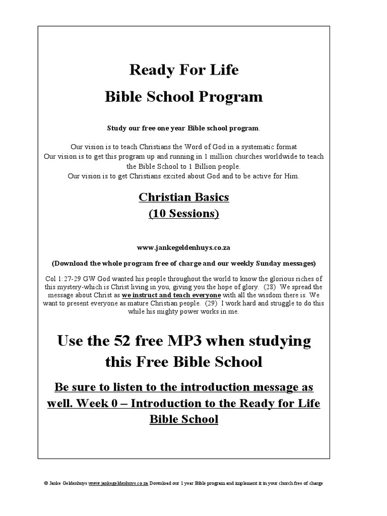 1 - Ready For Life Bible School Progam - Christian Basics | PDF ...