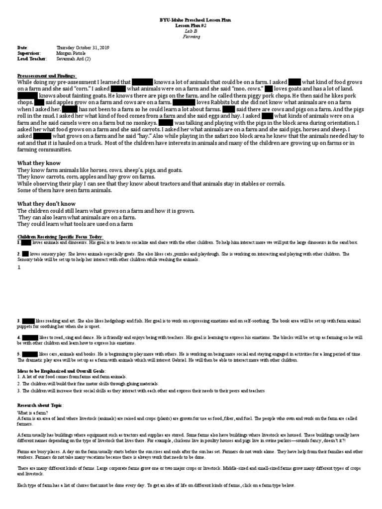 Emergent Lesson Plan Template 2 Farming | PDF | Farms | Farmer