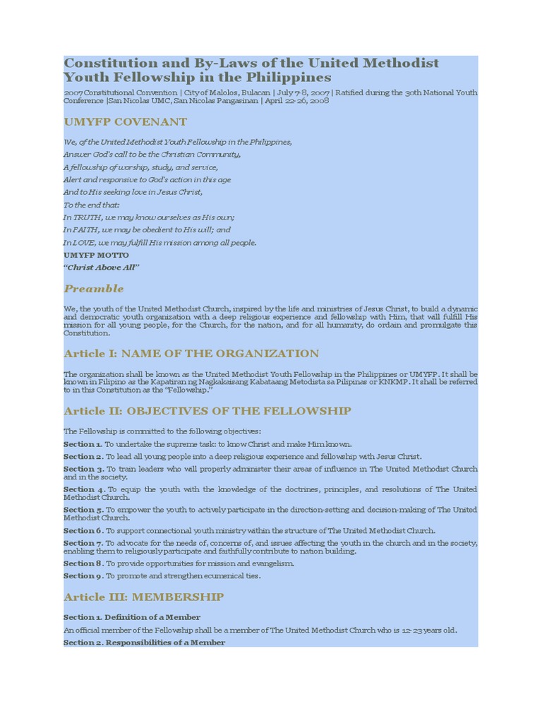 Constitution and by Laws of UMYFP | PDF | United Methodist Church ...