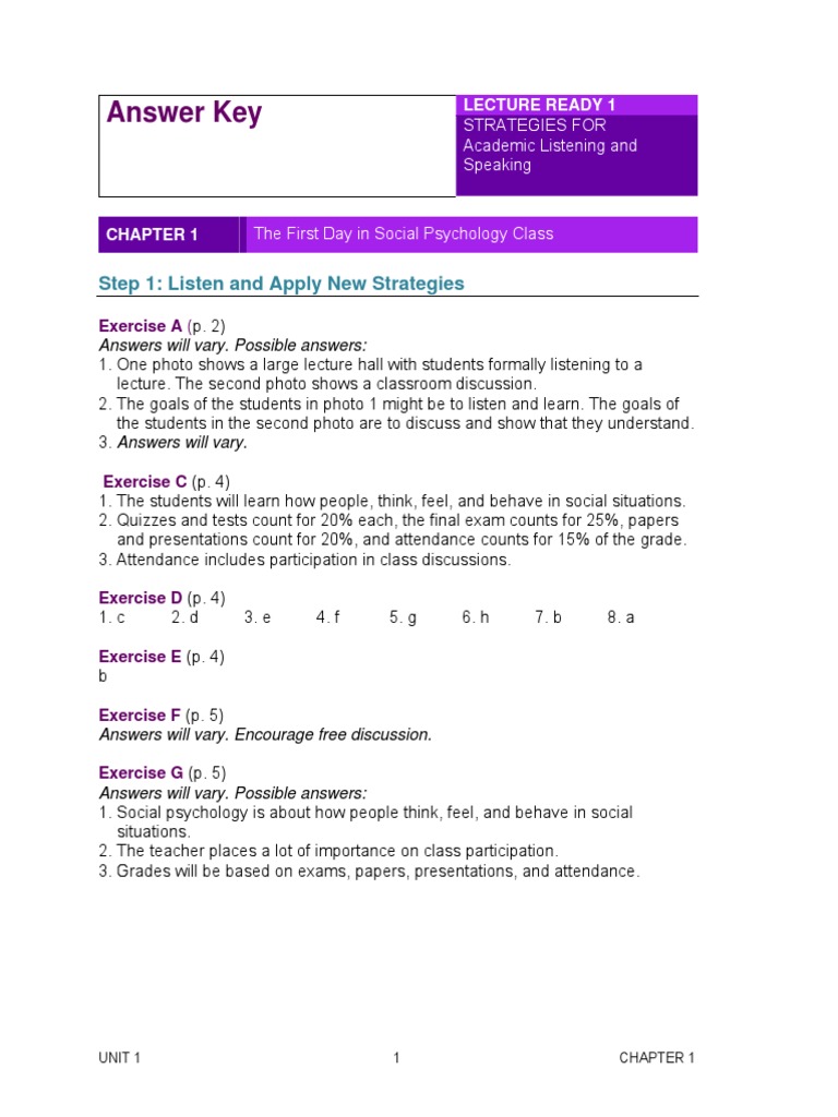 Lecture Ready 1 Answer Key PDF | PDF | Pen | Lecture