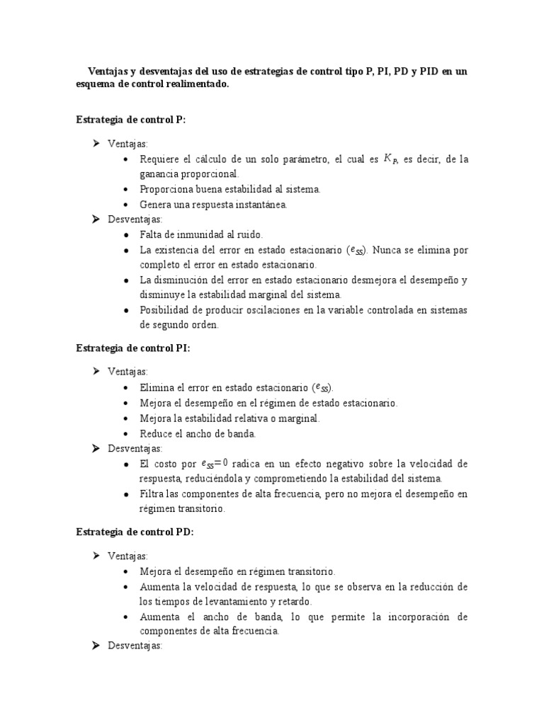 Ventajas y Desventajas Del Uso de Estrategias de Control Tipo P | PDF ...