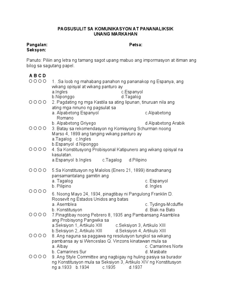 SUMMATIVE ASSESSMENT kOMUNIKASYON | PDF
