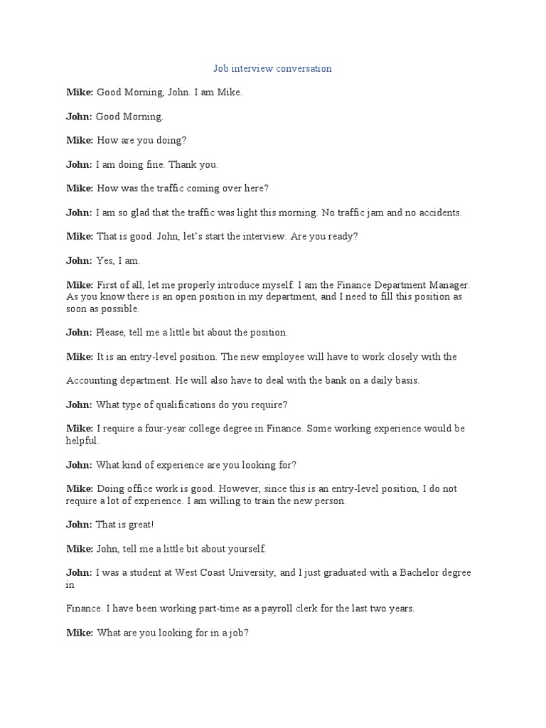 Job Interview Conversation | PDF | Human Nature | Cognition