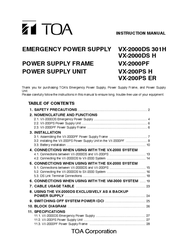 Emergency Power Supply Power Supply Frame Power Supply Unit VX-2000DS 301H VX-2000DS H VX-2000PF ...