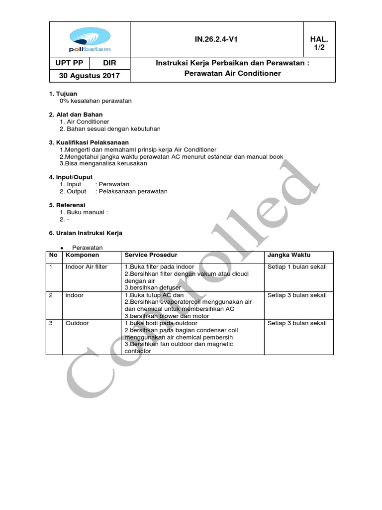 Checklist Perawatan Air Conditioner | PDF