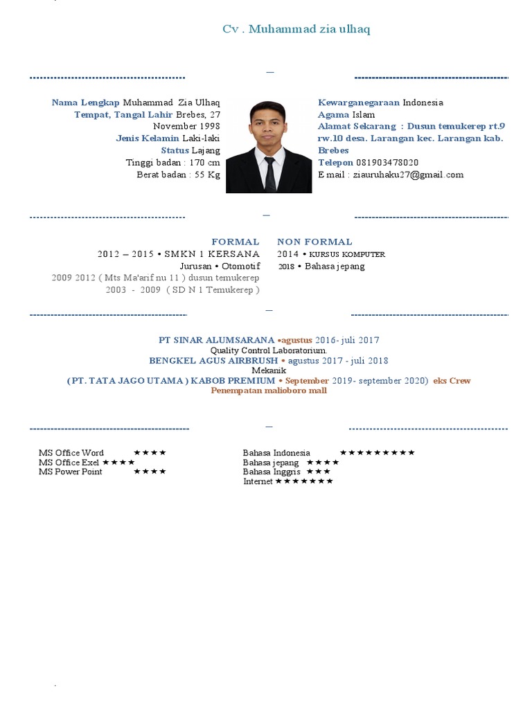 Contoh CV ZIA Ulhaq | PDF