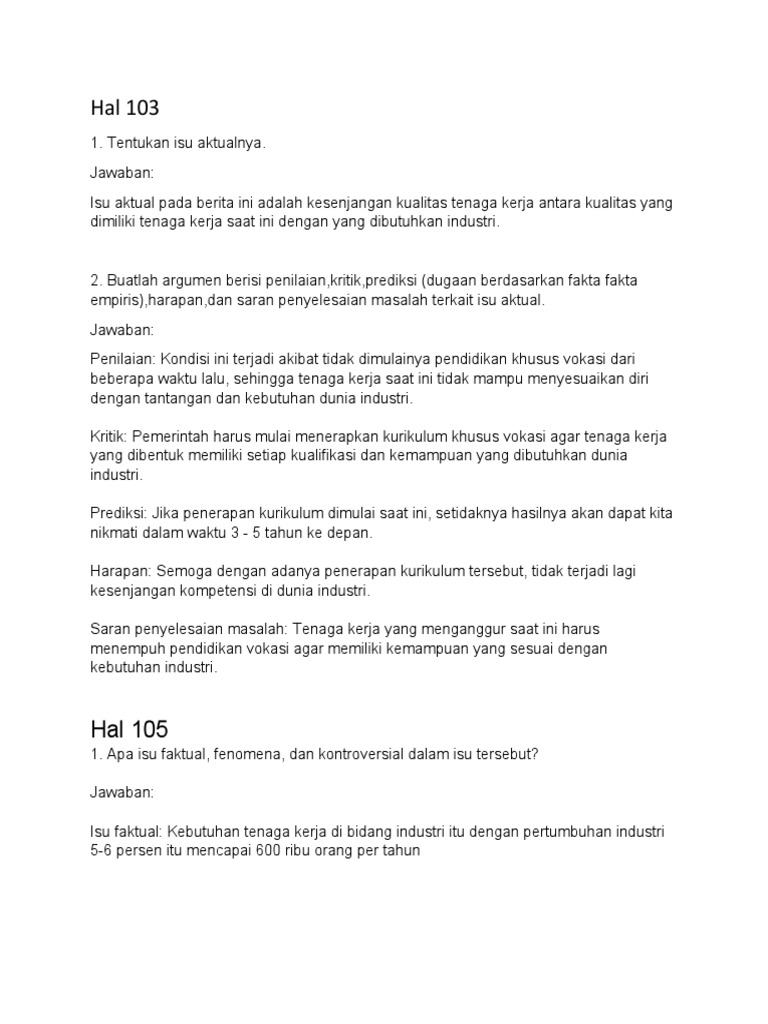 Jawban Hal 103 Dan 105 Tugas Baru | PDF