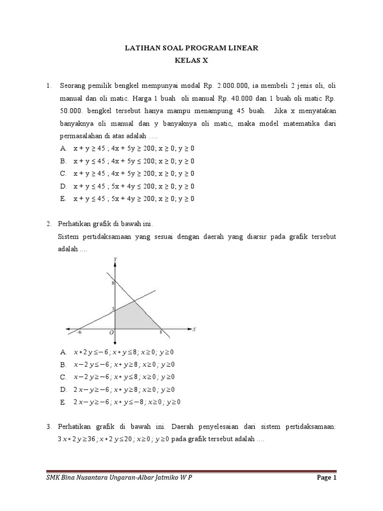 Latihan Soal Program Linear | PDF | Komputer | Teknologi & Rekayasa