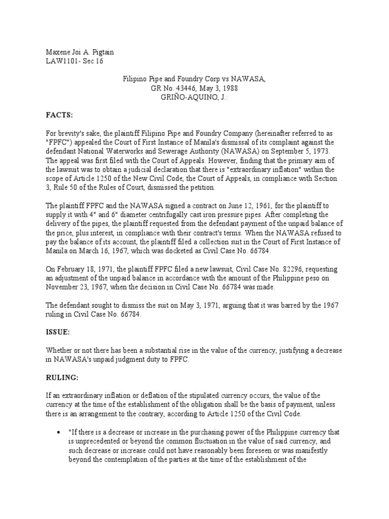 Filipino Pipe and Foundry vs NAWASA Case | PDF | Lawsuit | Justice