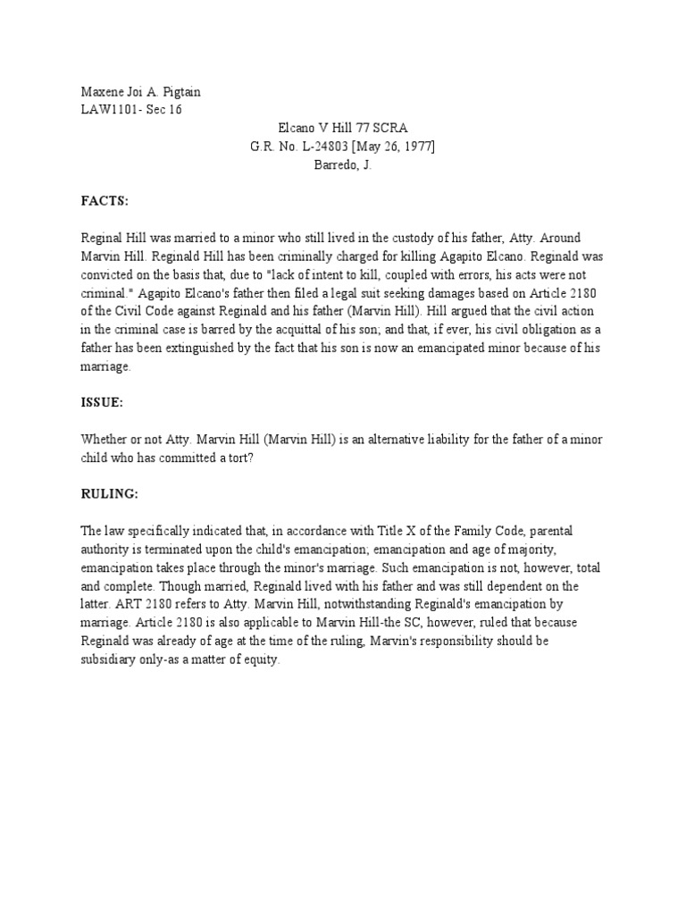 Case Digest - Elcano V Hill 77 SCRA | PDF