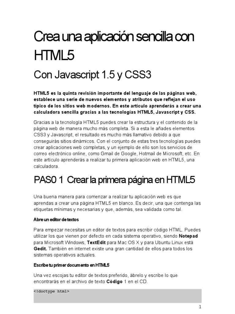 Crea Una Aplicación Sencilla Con HTML5 | PDF | HTML | HTML5