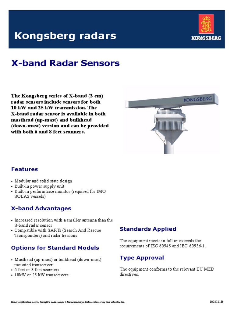 Kongsberg X-Band Radar Sensors Overview | PDF | Radar | Bandwidth ...