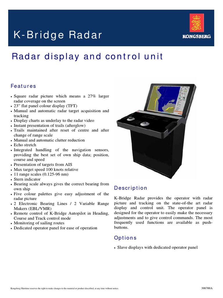 Kongsberg - Radar Display and Control Unit | PDF | Radar | Wireless