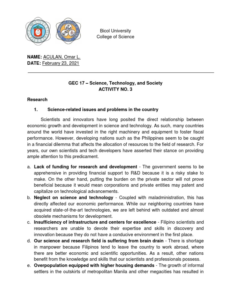 Science-Related Issues in The Philippines | PDF | Innovation | Philippines