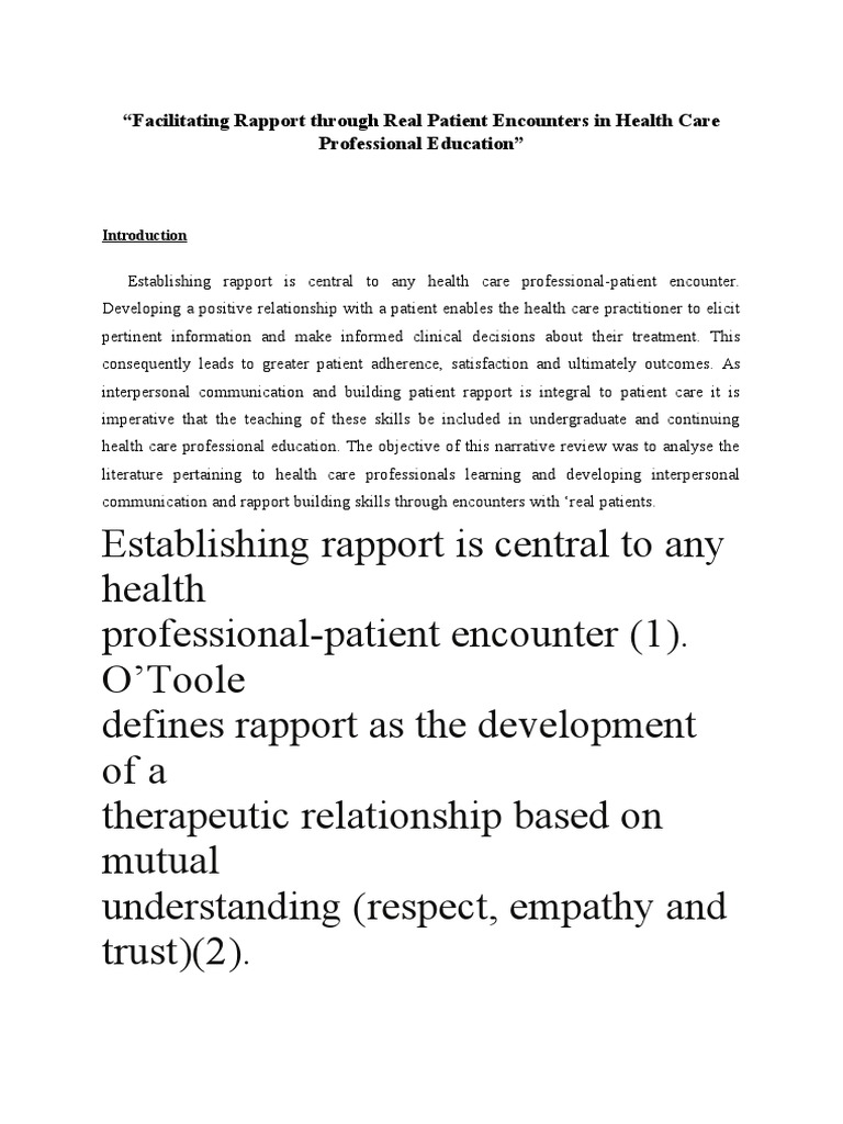 Developing Communication Skills and Building Rapport Through Meaningful ...