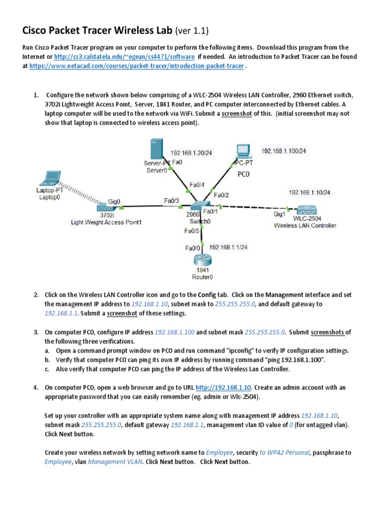 Cisco Packet Tracer Wireless Lab | PDF | Wireless Lan | Ip Address