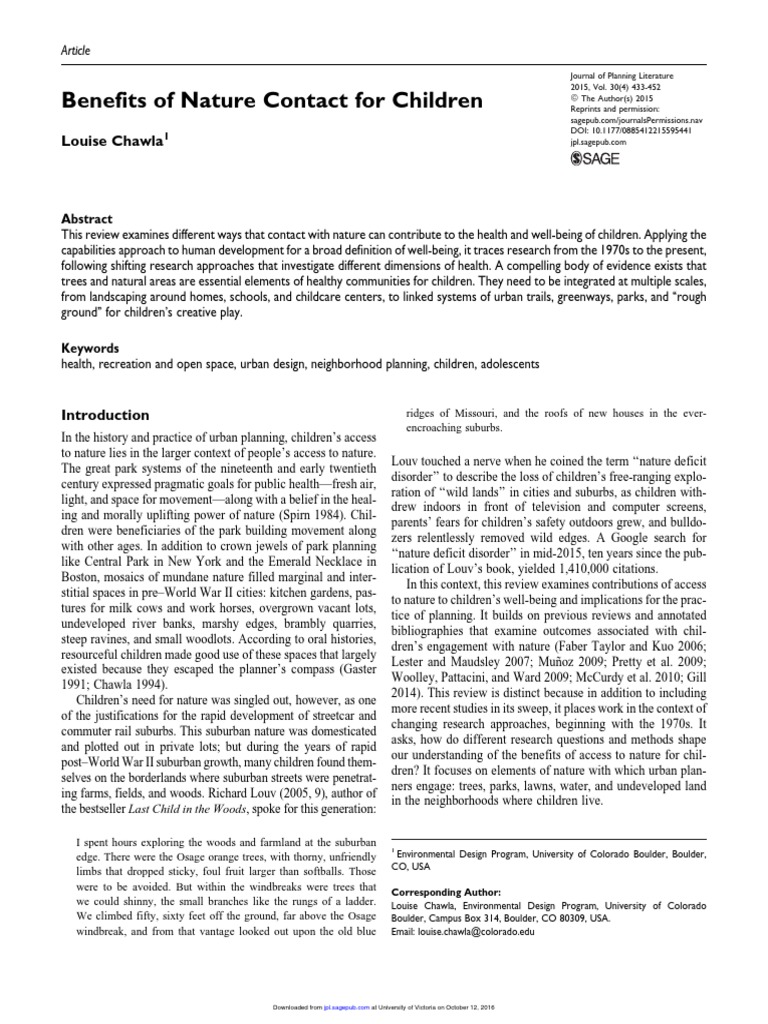 Benefits of Nature Contact For Children | Download Free PDF | Happiness ...