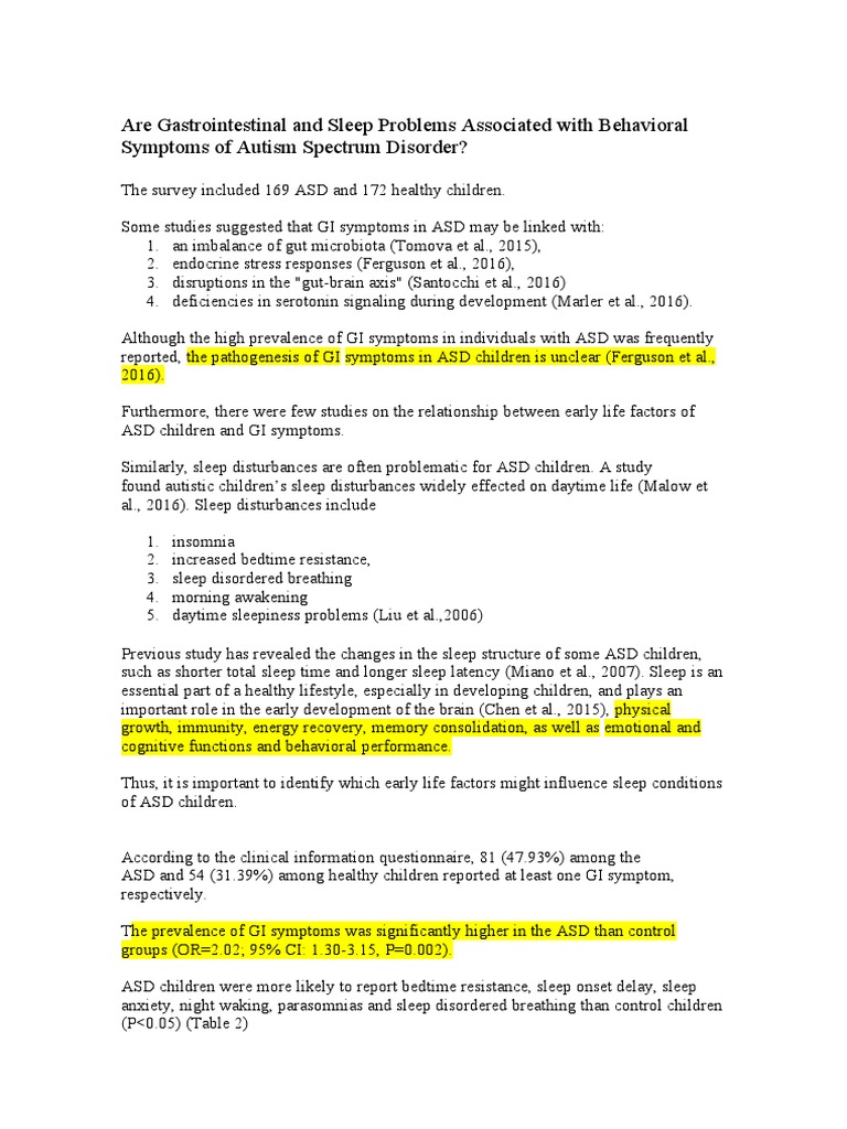 GI and Sleep Issues in Autism Spectrum Disorder | PDF | Sleep Disorder ...