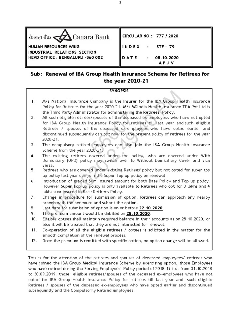 IBA Medical Insurance Renewal for Retirees | PDF | Retirement | Insurance