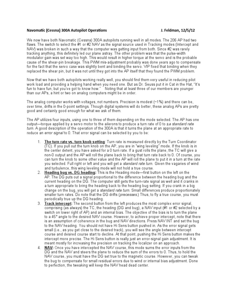 Cessna 300A Autopilot Operation Guide | PDF | Computer Science ...
