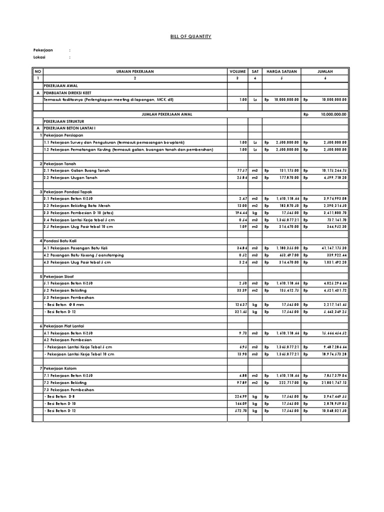 Bill of Quantity | PDF