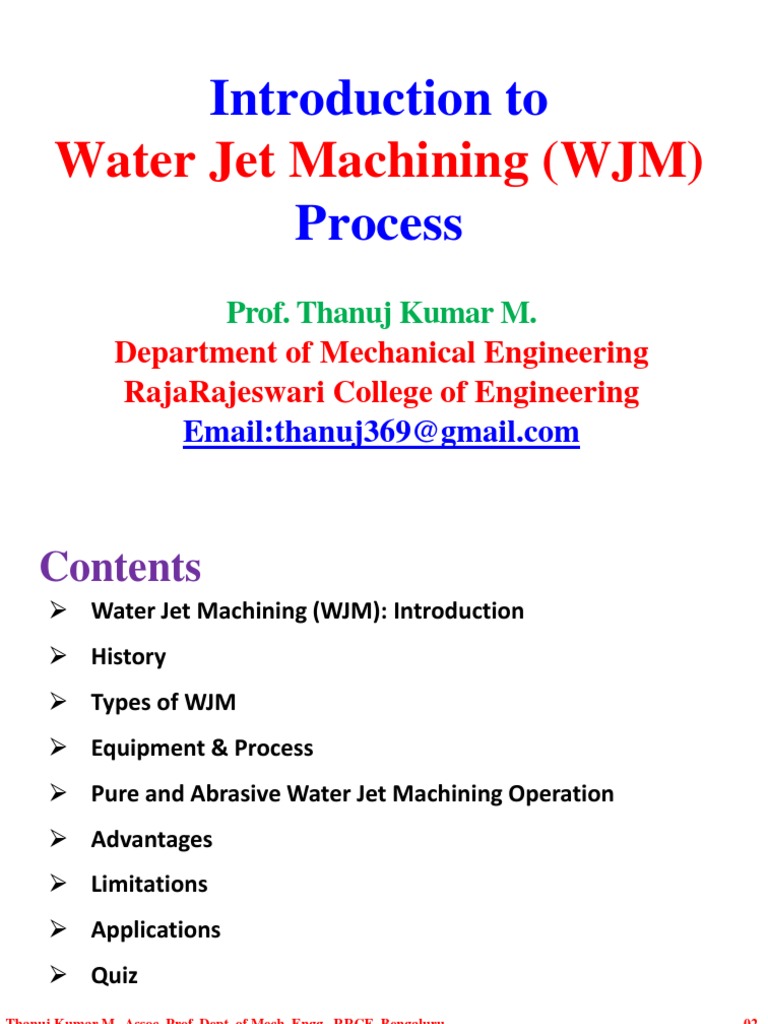 Introduction To Process: Water Jet Machining (WJM) | PDF | Machining ...
