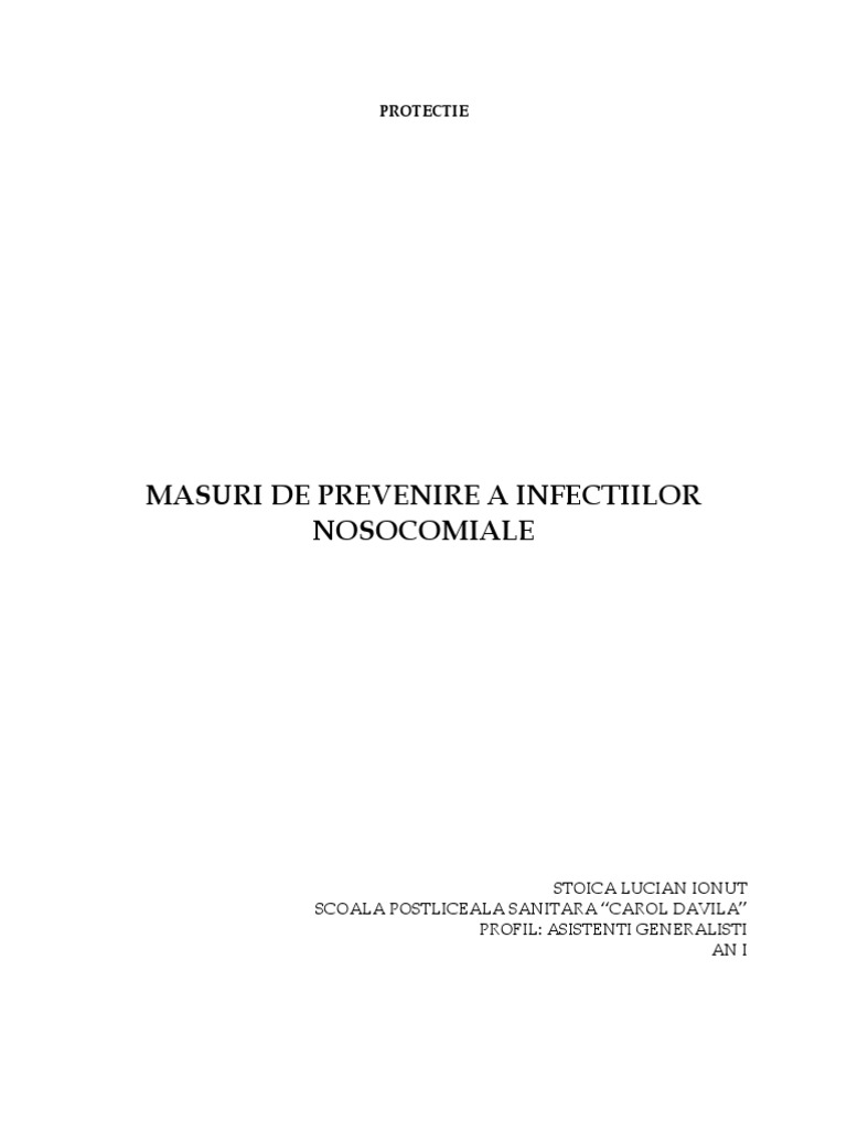 Protectie Masuri De Prevenire A Infectiilor Nosocomiale Pdf