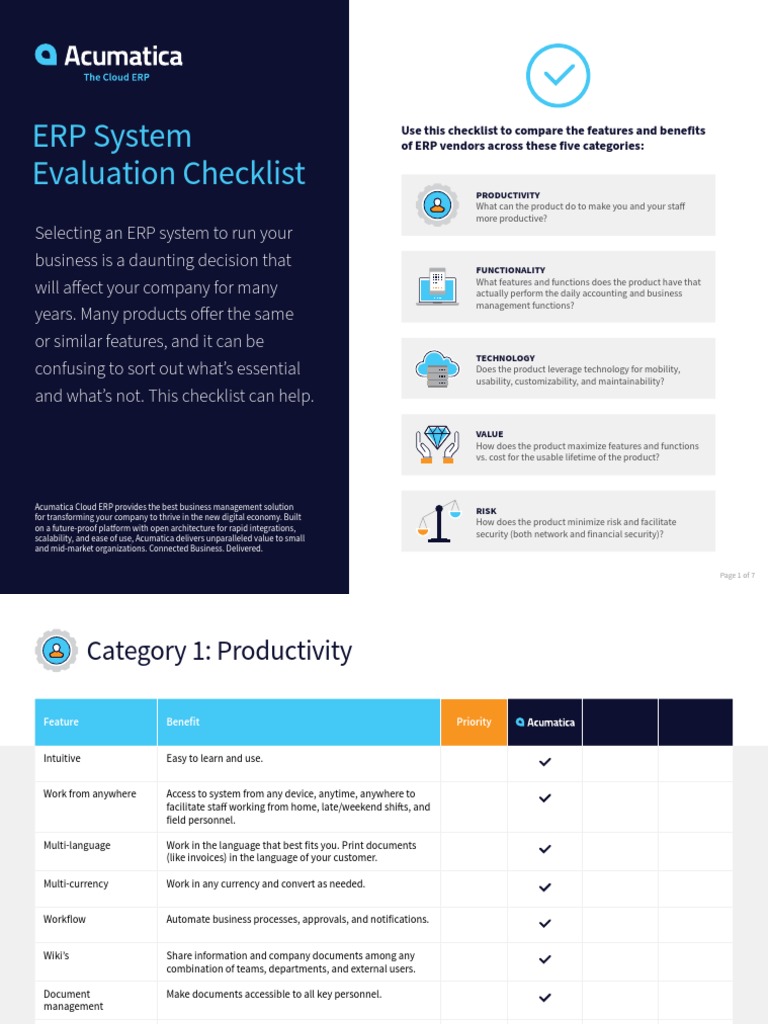 ERP Evaluation Checklist | PDF | Cloud Computing | Enterprise Resource ...