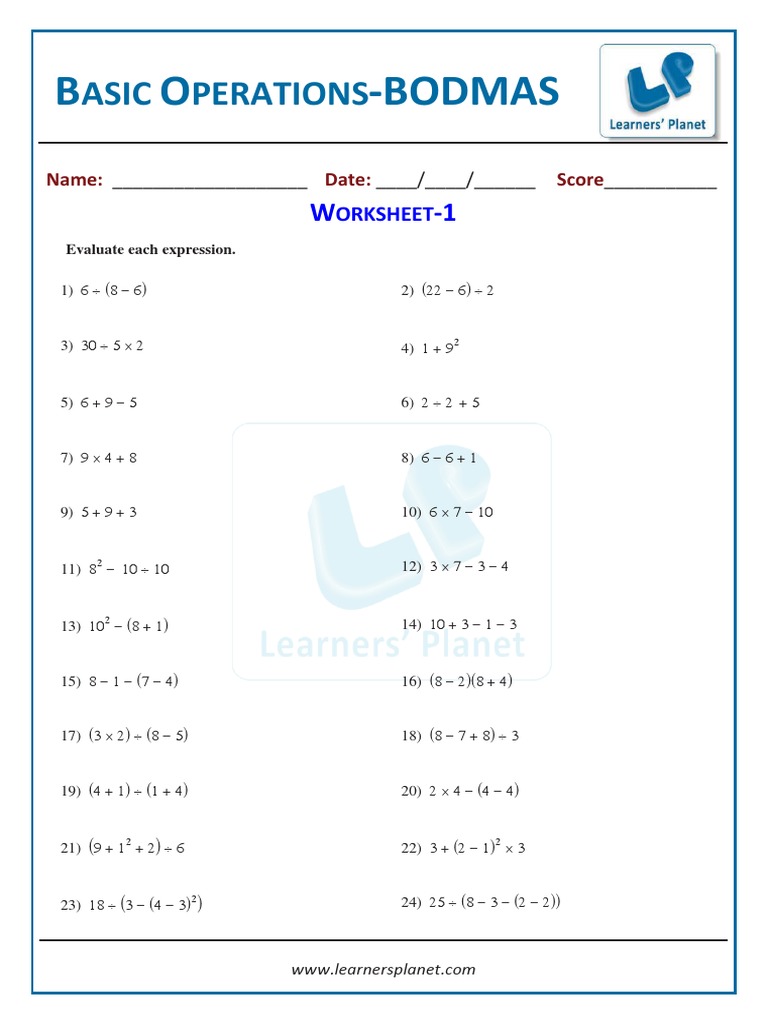 Basic Operations BODMAS Workbook 1 | PDF