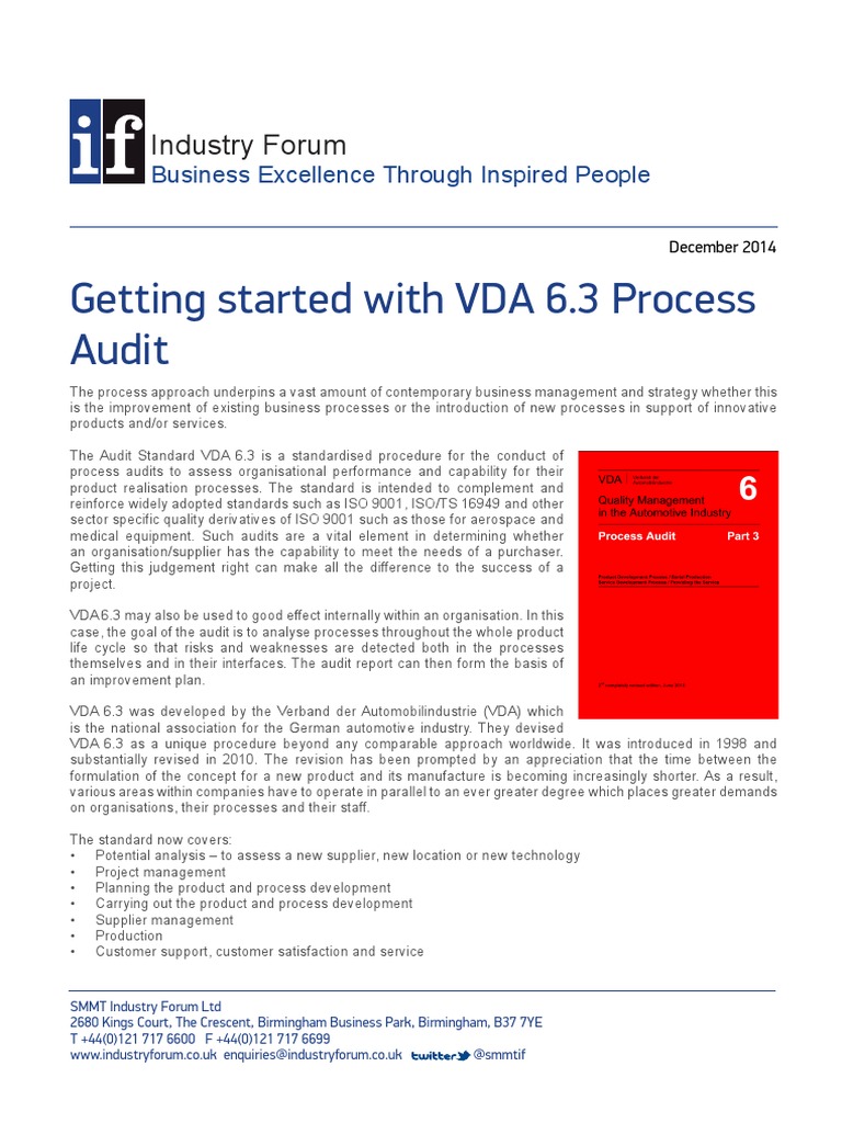Getting Started With VDA 6.3 Process Audit: Industry Forum | PDF ...