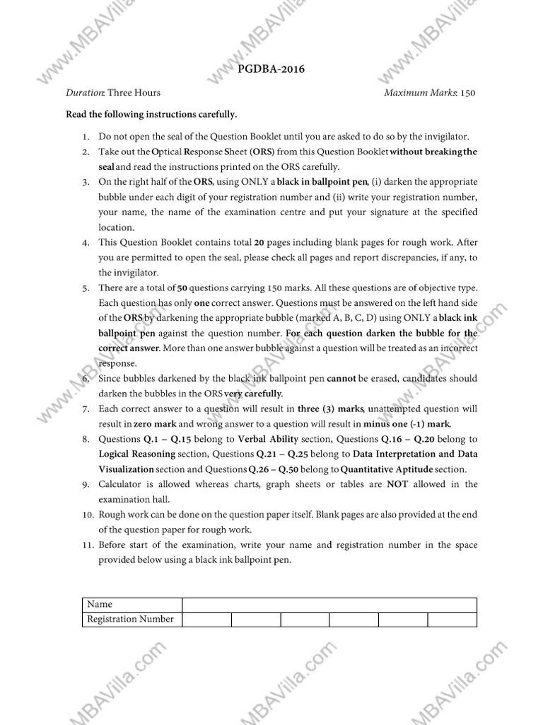 PGDBA 2016 Question Paper & Answers | PDF | Logic | Mathematical Logic