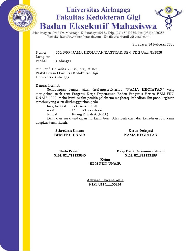 Undangan Kegiatan BEM FKG Unair | PDF