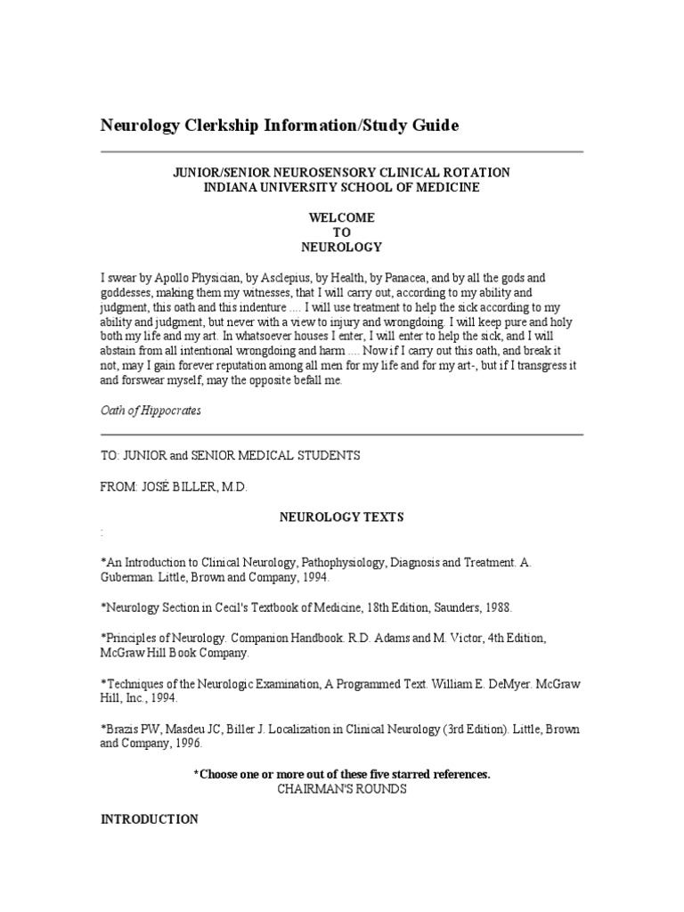 Neurology Clerkship Information/Study Guide | PDF | Stroke | Ischemia
