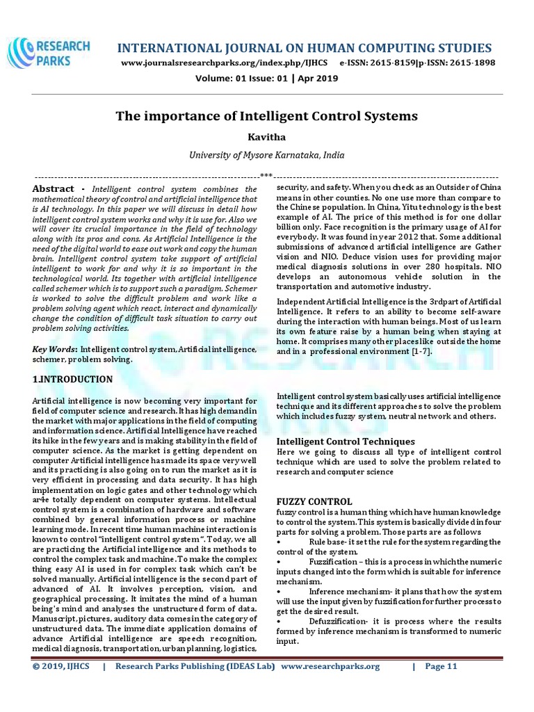 The Importance of Intelligent Control Systems | PDF | Artificial ...