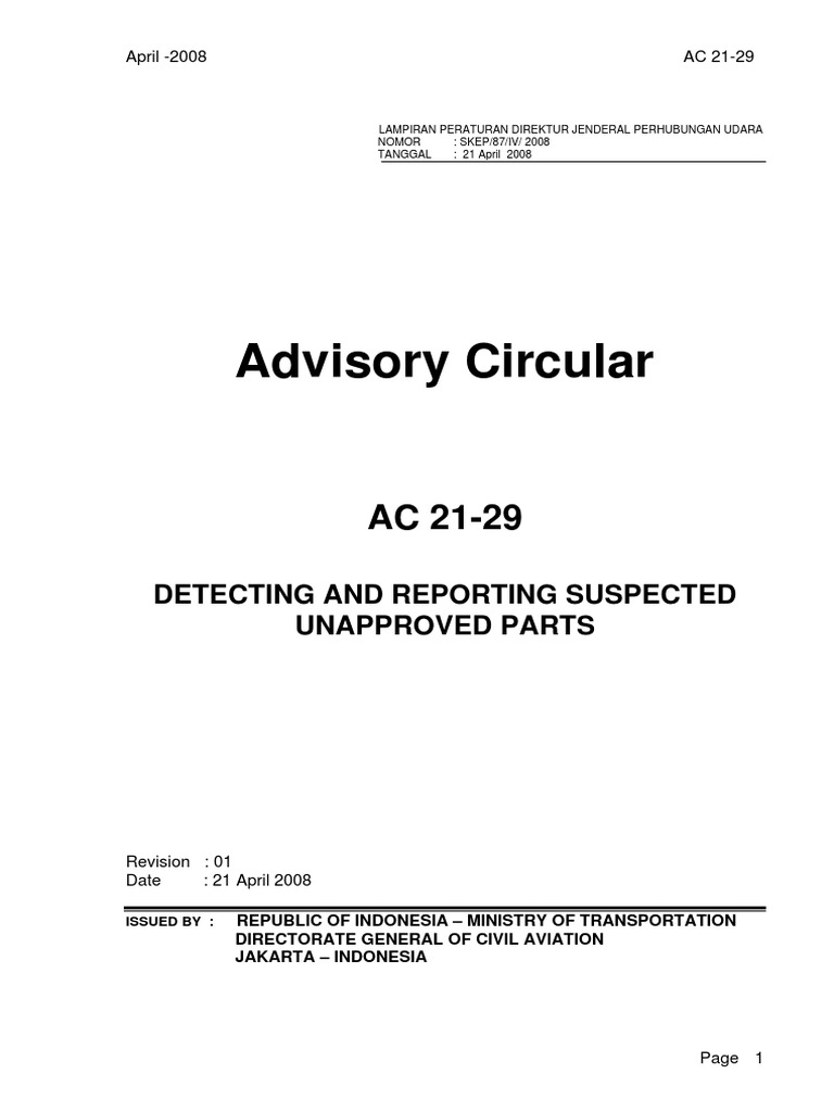 DGCA-AC 21-29 Amdt. 1 - Detecting and Reporting Suspected Unapproved ...