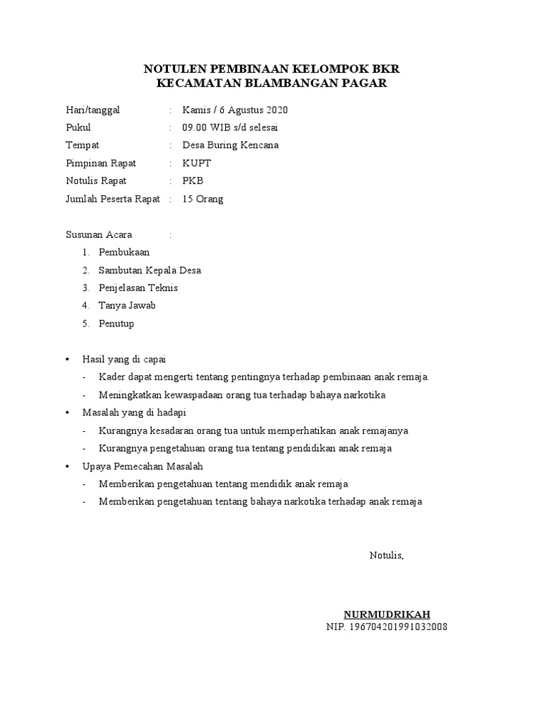 Notulen Pembinaan Kelompok BKR | PDF