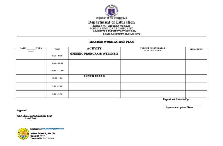 Department of Education: Teacher Work Action Plan Activity Opening ...